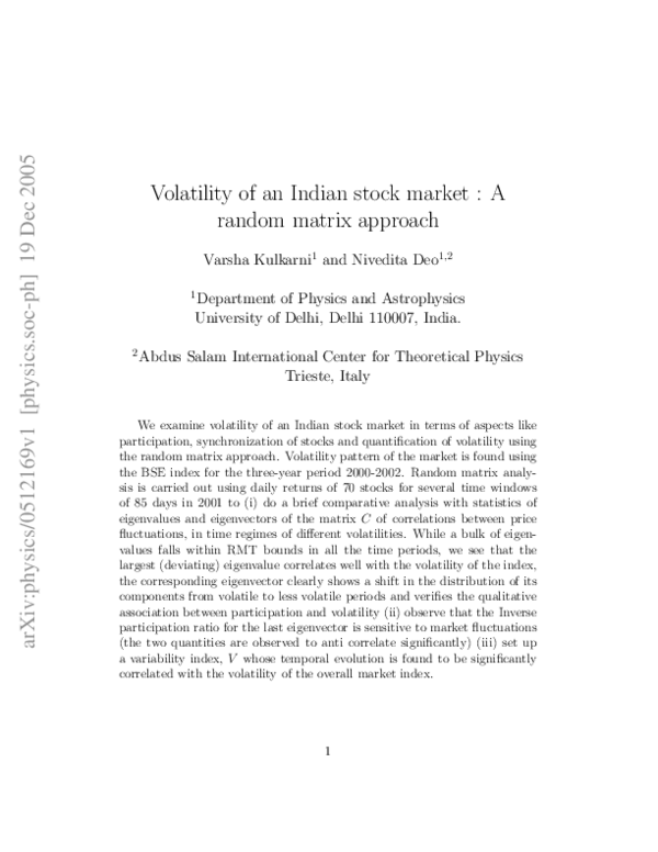 (PDF) Correlation and volatility in an Indian stock market: A random ...