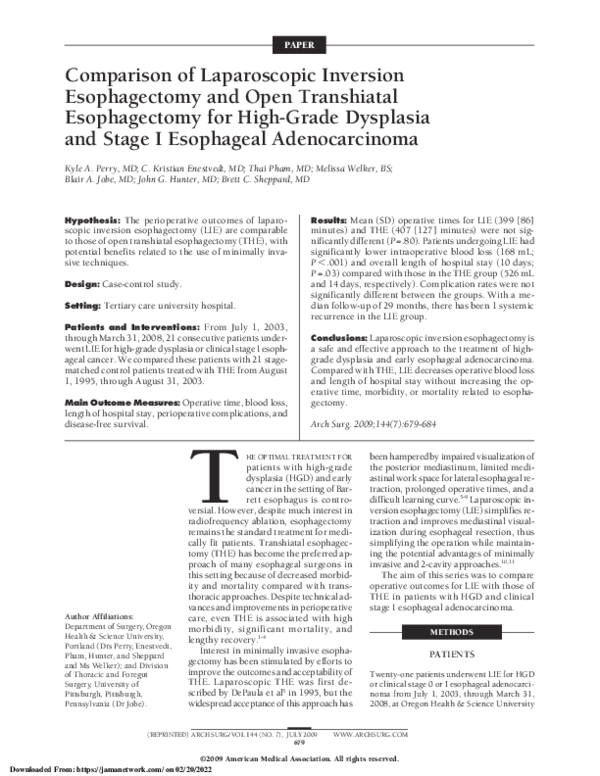 (PDF) Comparison of Laparoscopic Inversion Esophagectomy and Open ...