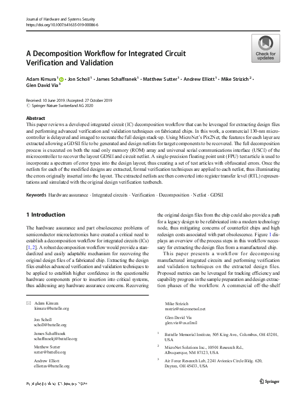 (PDF) A Decomposition Workflow for Integrated Circuit Verification and Validation