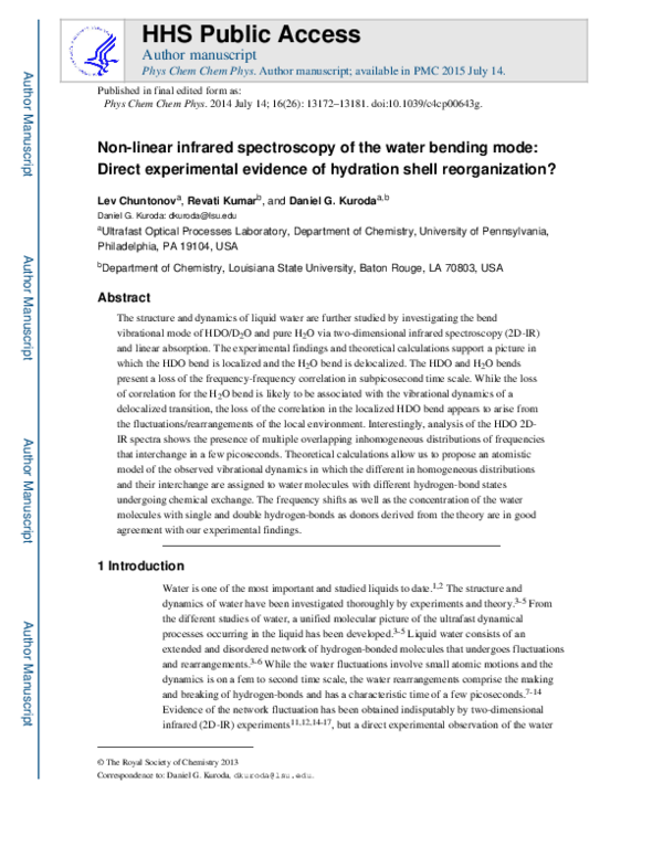 (PDF) Non-linear infrared spectroscopy of the water bending mode ...