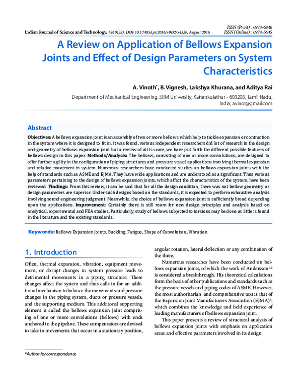 (PDF) A Review on Application of Bellows Expansion Joints and Effect of Design Parameters on ...