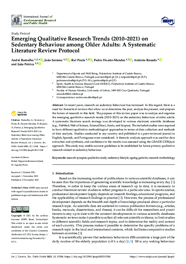 Pdf Emerging Qualitative Research Trends 2010 2021 On Sedentary