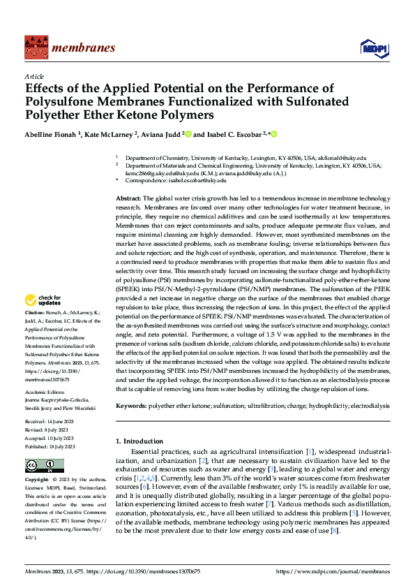 (PDF) Effects of the Applied Potential on the Performance of Polysulfone Membranes ...