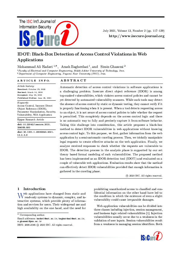(PDF) IDOT: Black-Box Detection of Access Control Violations in Web Applications