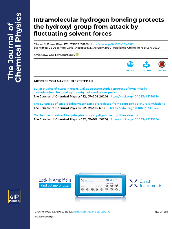 (PDF) Intramolecular hydrogen bonding protects the hydroxyl group from attack by fluctuating ...