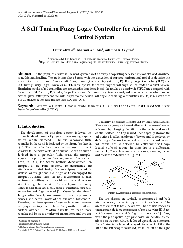 Pdf A Self Tuning Fuzzy Logic Controller For Aircraft Roll Control System Ömür Akyazı