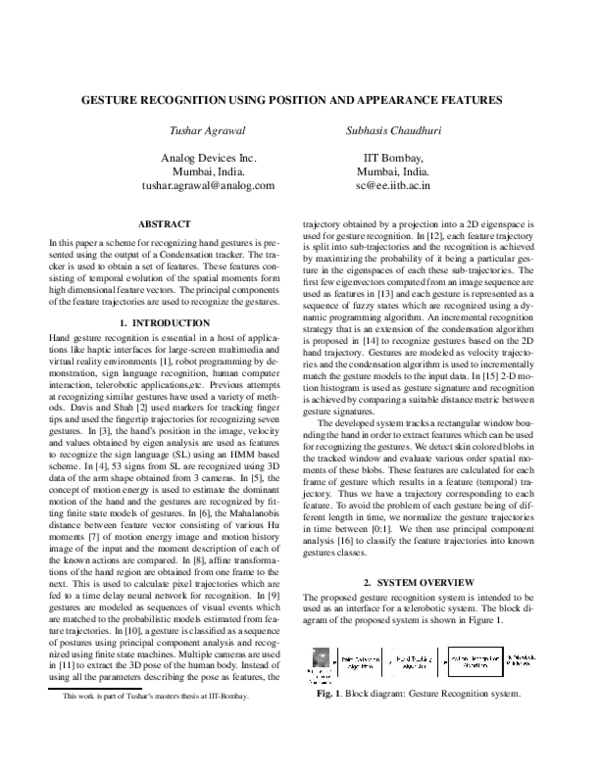 Pdf Gesture Recognition Using Position And Appearance Features Tushar Agrawal