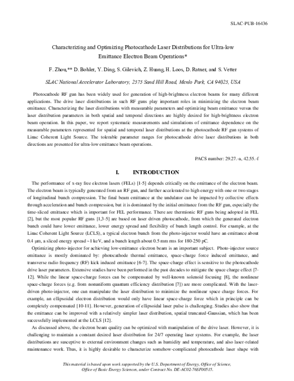 (PDF) Characterizing and Optimizing Photocathode Laser Distributions for Ultra-low Emittance ...