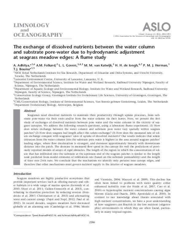 (PDF) The exchange of dissolved nutrients between the water column and ...