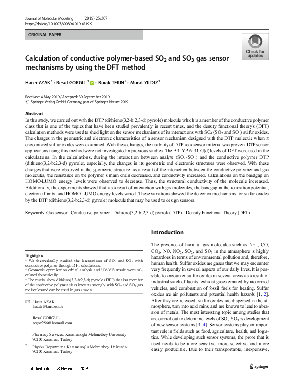 (PDF) Calculation of conductive polymer-based SO2 and SO3 gas sensor ...