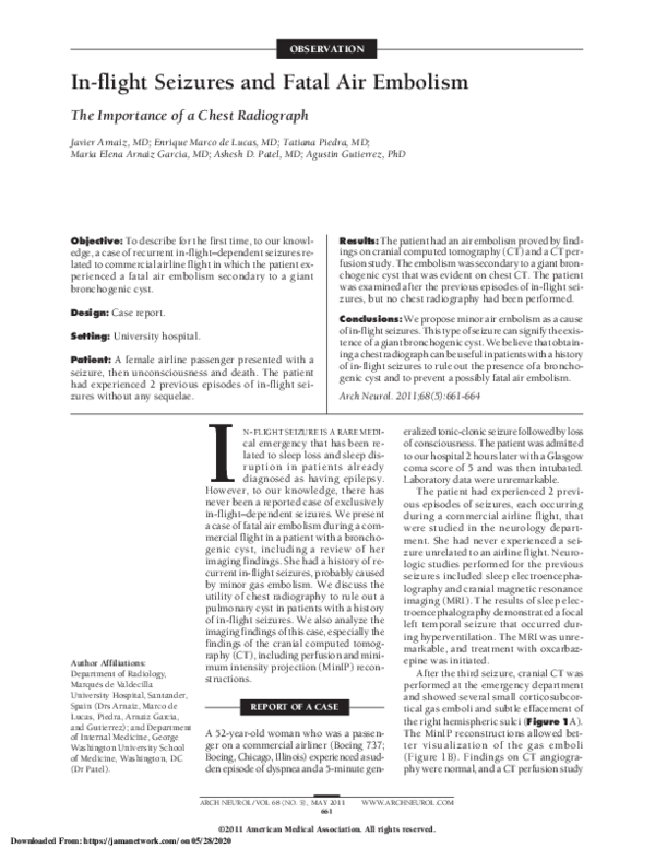 (PDF) In-flight Seizures and Fatal Air Embolism
