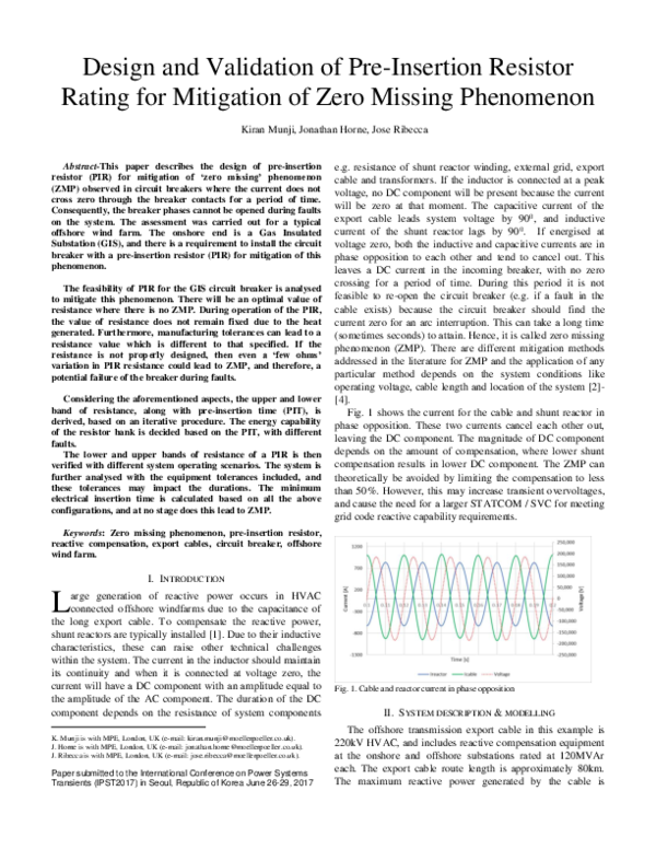 (PDF) Design and Validation of Pre-Insertion Resistor Rating for ...