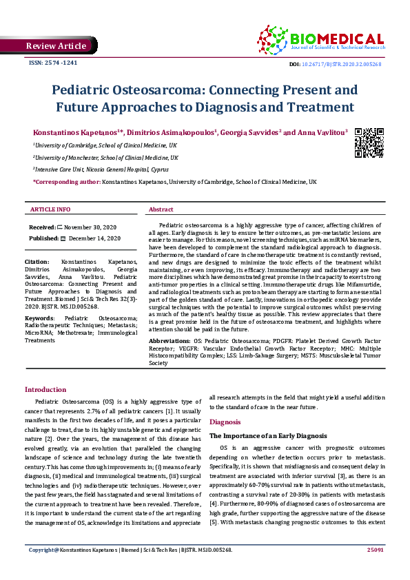 (PDF) Pediatric Osteosarcoma: Connecting Present and Future Approaches ...