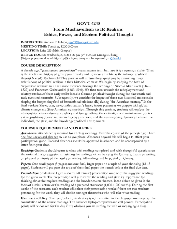 (PDF) From Machiavellism to IR Realism: Ethics, Power, and Modern ...