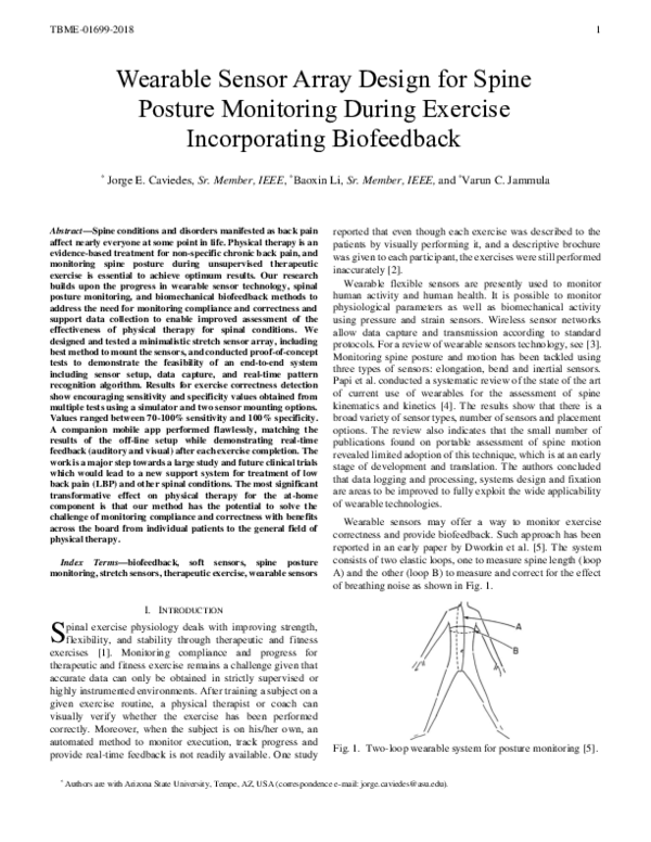 Pdf Wearable Sensor Array Design For Spine Posture Monitoring During Exercise Incorporating