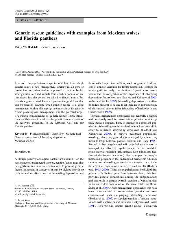 (PDF) Genetic rescue guidelines with examples from Mexican wolves and ...