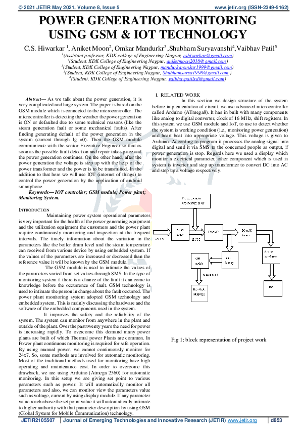 (PDF) Power Generation Monitoring Using GSM & Iot Technology