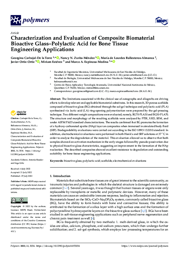(PDF) Characterization and Evaluation of Composite Biomaterial Bioactive Glass–Polylactic Acid ...