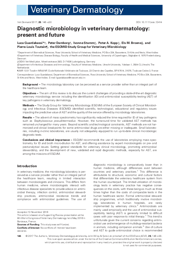 (PDF) Diagnostic microbiology in veterinary dermatology: present and future