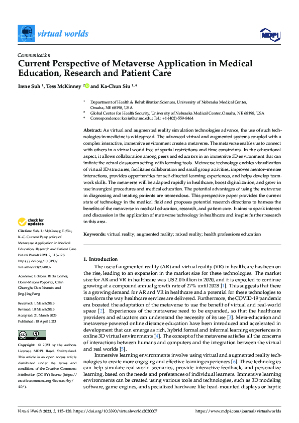 (PDF) Current Perspective of Metaverse Application in Medical Education ...