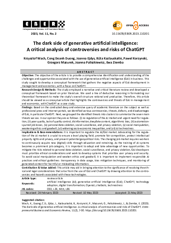 (PDF) The dark side of generative artificial intelligence: A critical ...