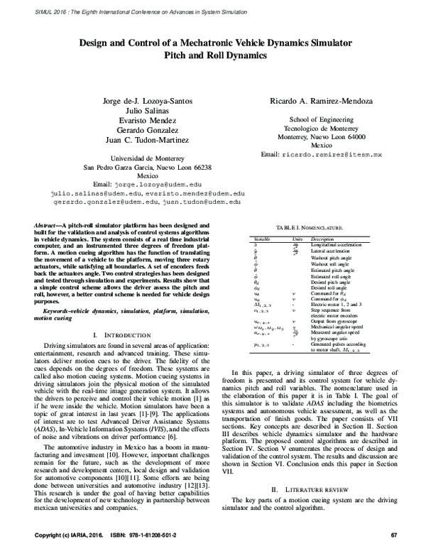 (PDF) Design and Control of a Mechatronic Vehicle Dynamics Simulator ...