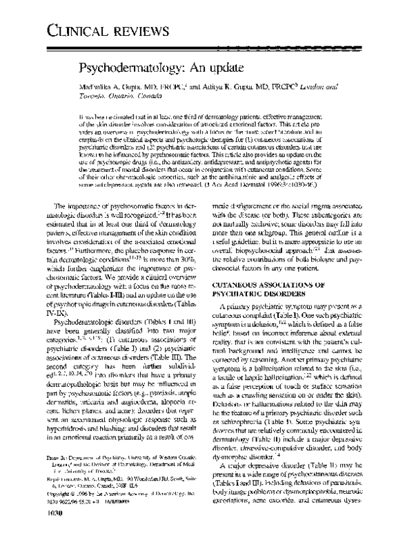 (PDF) Psychodermatology: An update
