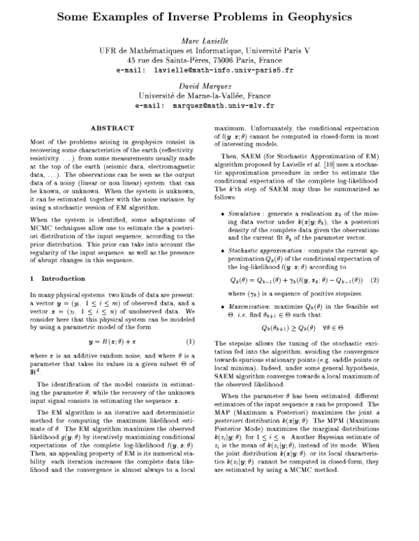 (PDF) Some Examples Of Inverse Problems In Geophysics