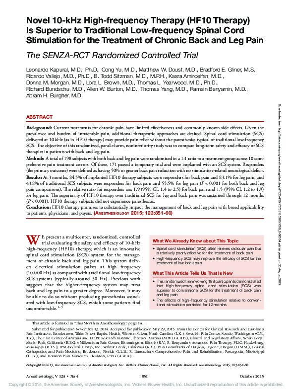 (PDF) Novel 10-kHz High-frequency Therapy (HF10 Therapy) Is Superior to ...
