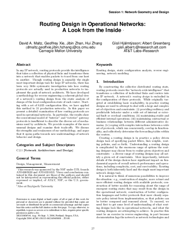 (PDF) Routing design in operational networks