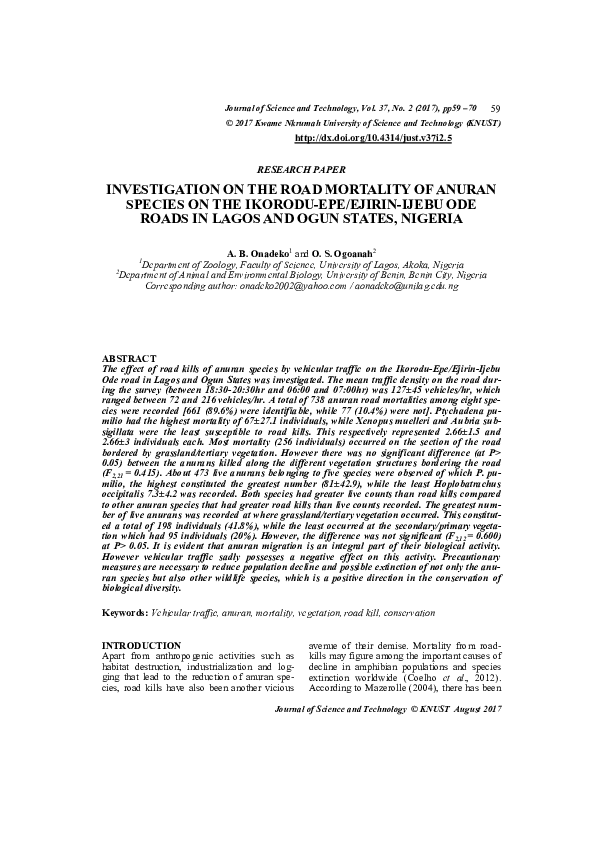 (PDF) Investigation on the road mortality of Anuran species on the ...