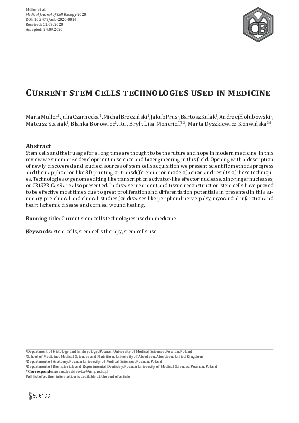 (PDF) Current stem cells technologies used in medicine