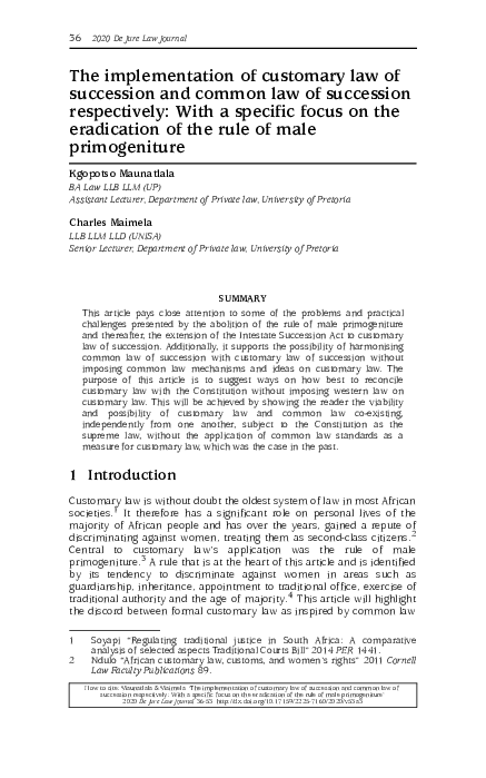 (PDF) The implementation of customary law of succession and common law ...