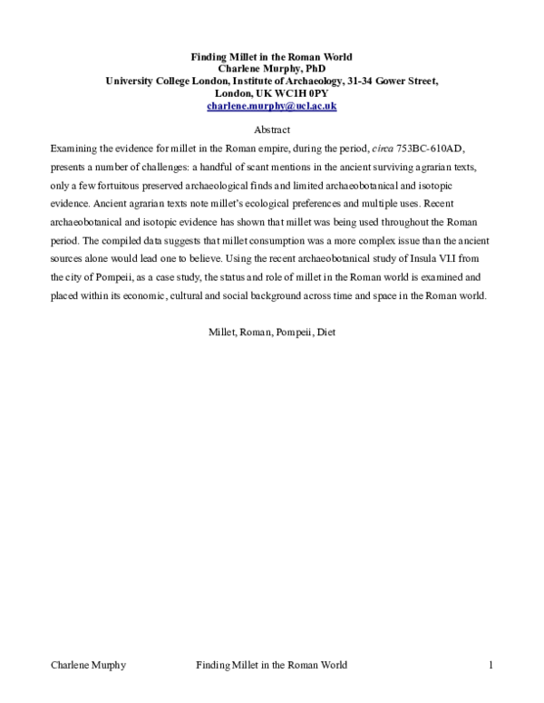 (PDF) Millet in the Roman World 1 Finding Millet in the Roman World