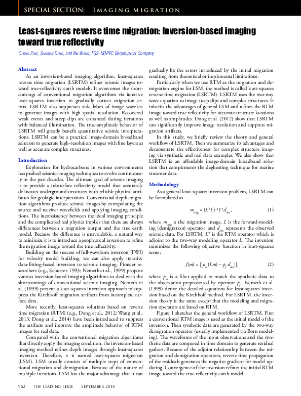 (PDF) Least‐squares reverse time migration/inversion for ocean bottom data: A case study