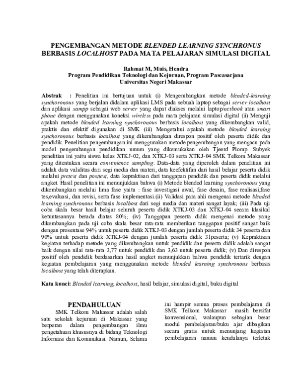 (DOC) Pengembangan metode blended learning synchronous berbasis localhost pada mata pelajaran ...