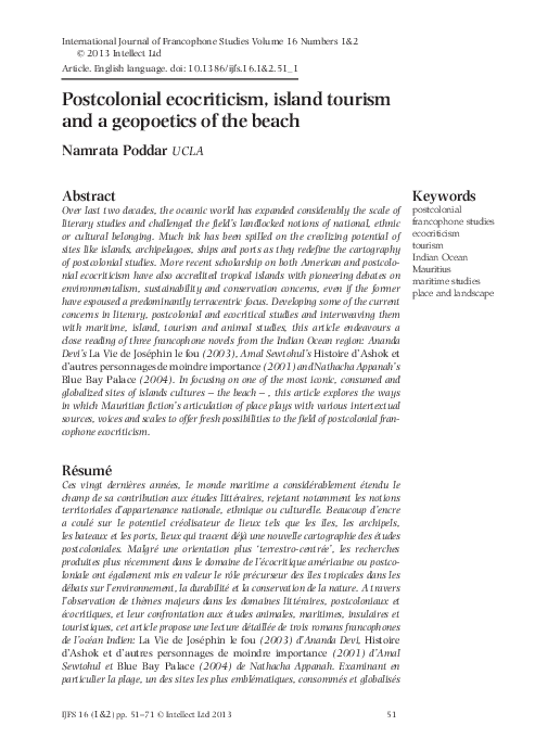 (PDF) Postcolonial ecocriticism, island tourism and a geopoetics of the ...