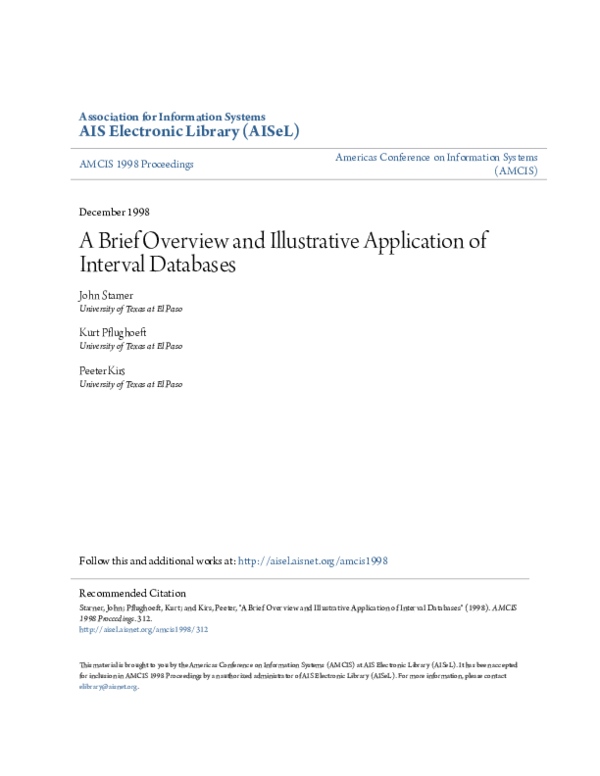 (PDF) A Brief Overview and Illustrative Application of Interval Databases