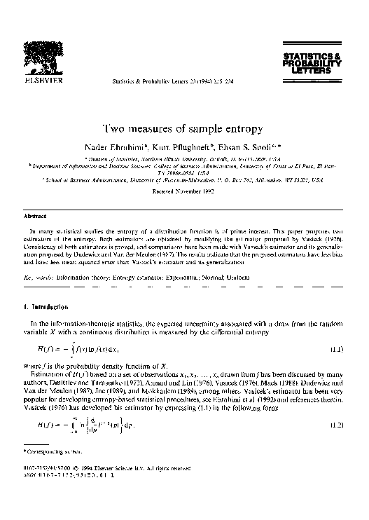 (PDF) Two measures of sample entropy