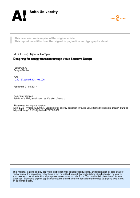 (PDF) Designing for energy transition through Value Sensitive Design
