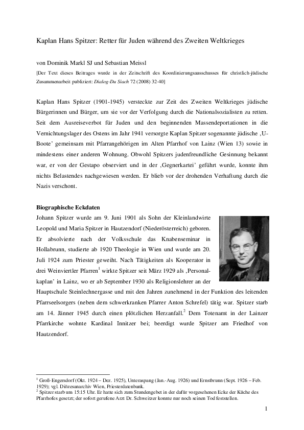 (PDF) Markl, Dominik und Sebastian Meissl, "Kaplan Hans Spitzer: Retter ...