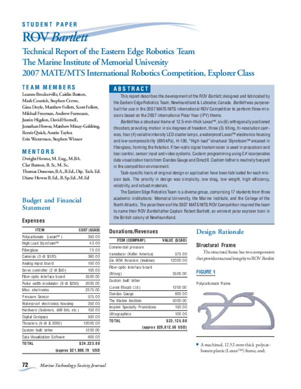 (PDF) Technical Report of the Eastern Edge Robotics Team The Marine Institute of Memorial ...