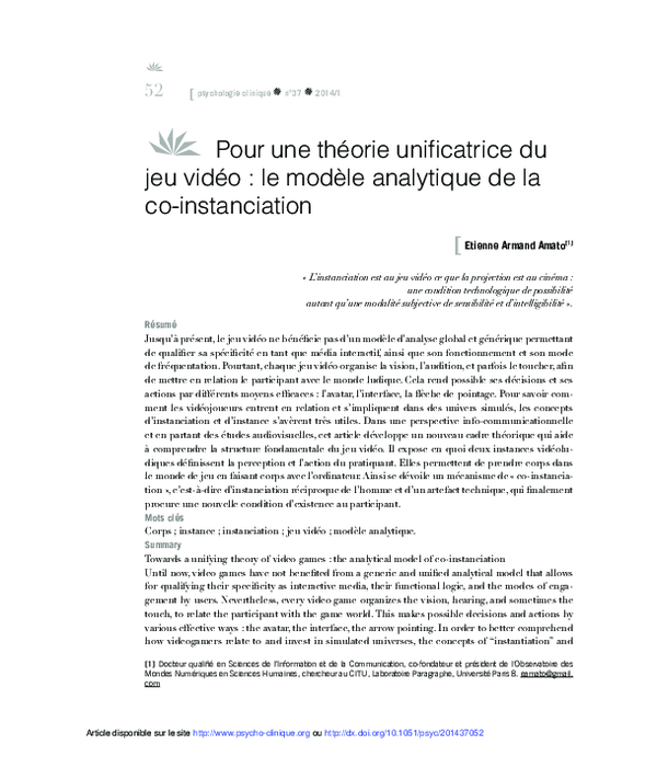 (PDF) Pour une théorie unificatrice du jeu vidéo : le modèle analytique ...
