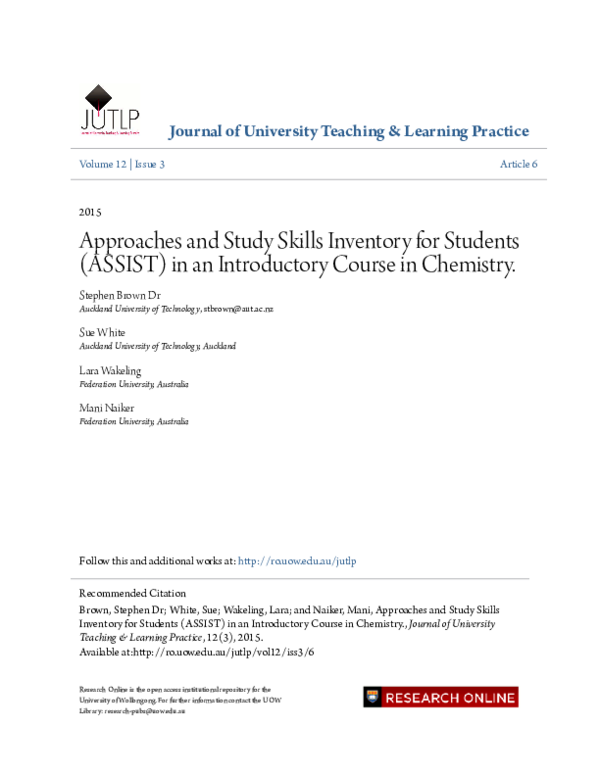 (PDF) Approaches and Study Skills Inventory for Students (ASSIST) in an ...