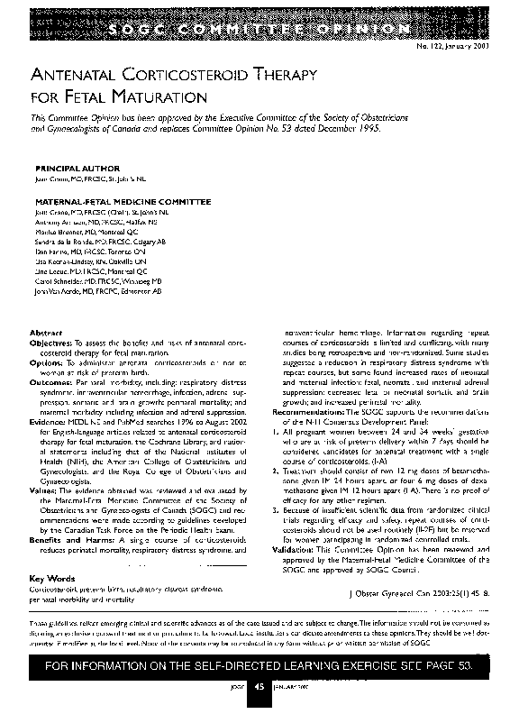 (PDF) Antenatal corticosteroid therapy for fetal maturation