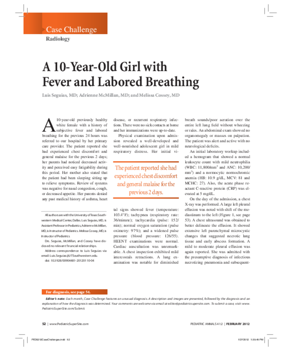 (PDF) A 10-Year-Old Girl with Fever and Labored Breathing