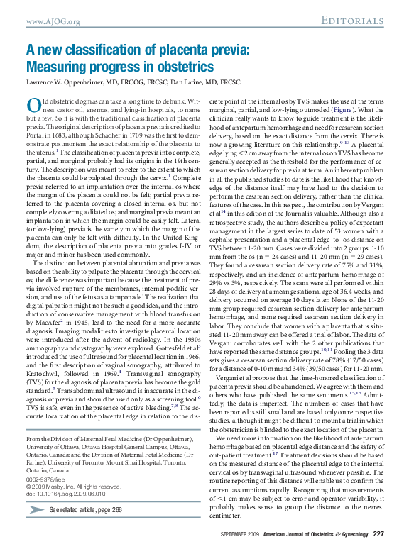 (PDF) A new classification of placenta previa: Measuring progress in ...