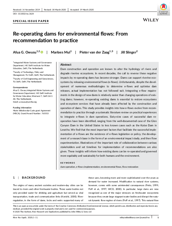 (PDF) Re‐operating dams for environmental flows: From recommendation to ...