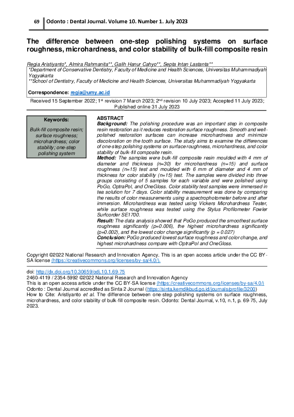 Pdf One Step Polishing System Difference On Bulk Fill Composite Resin