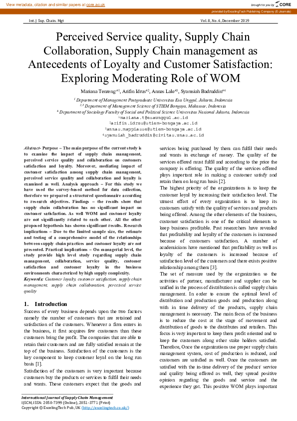 (PDF) Perceived Service quality, Supply Chain Collaboration, Supply ...